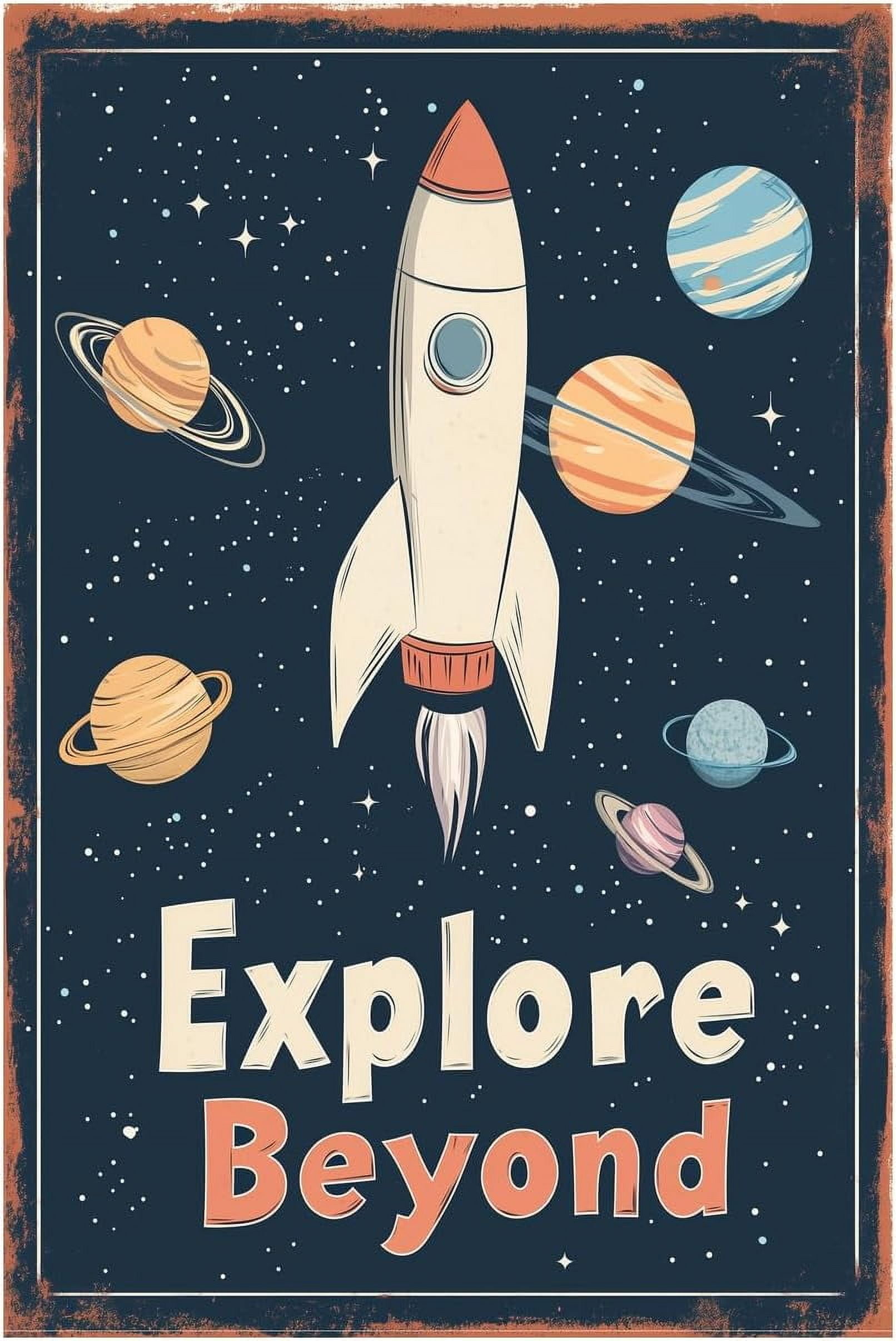 Astronauts-Signs Outer-Space Metal-Arts Universe-Poster, Explore Beyond ...
