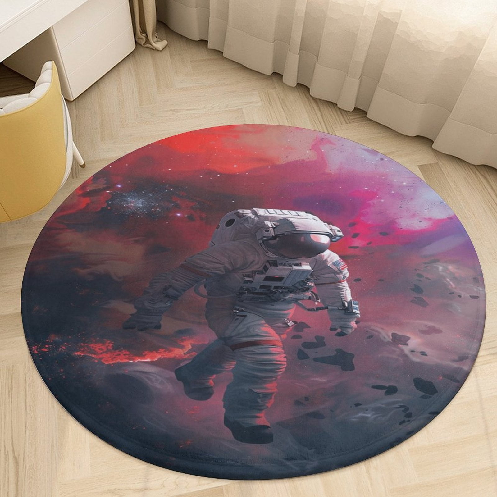 Astronauts in Space Floral Medallion Round Rug - Small Round Area Rug ...