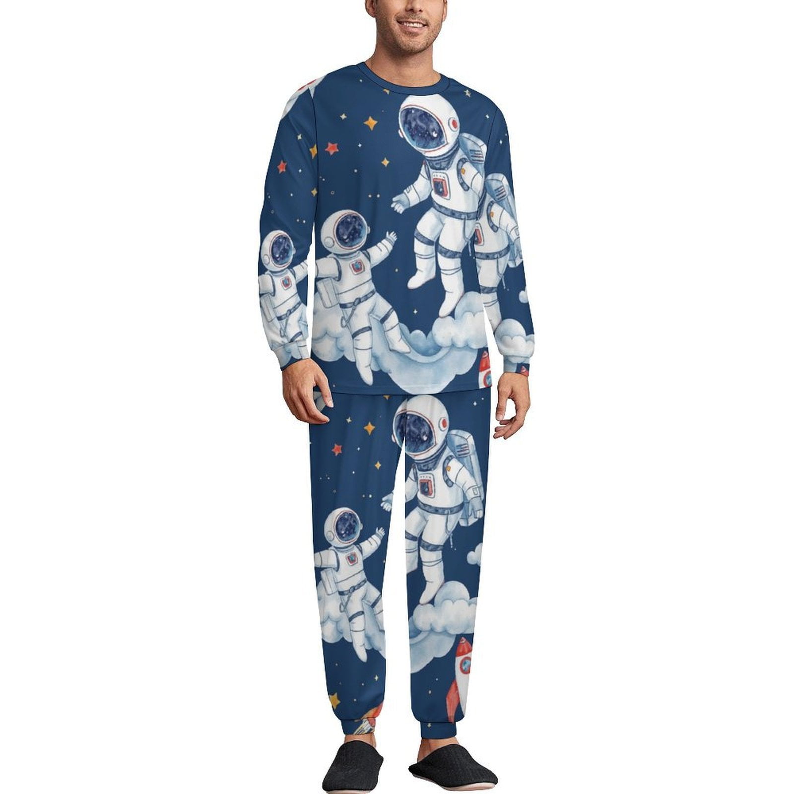 Astronauts Space Rockets Stars Pajamas Man Warm Sleepwear Autumn Long ...