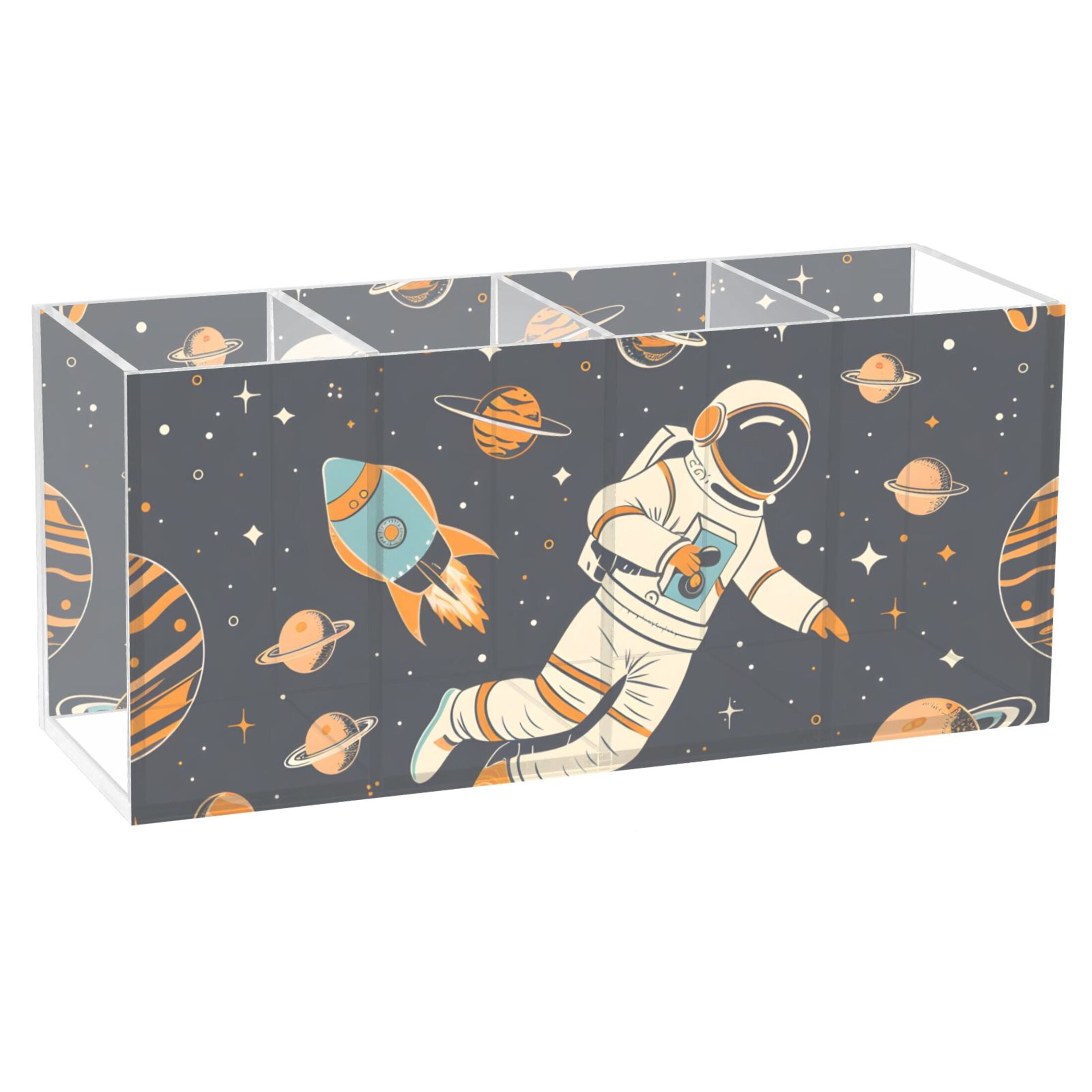 Astronauts Space Universe Planets Acrylic Pen Holder Cup 4 Compartments ...