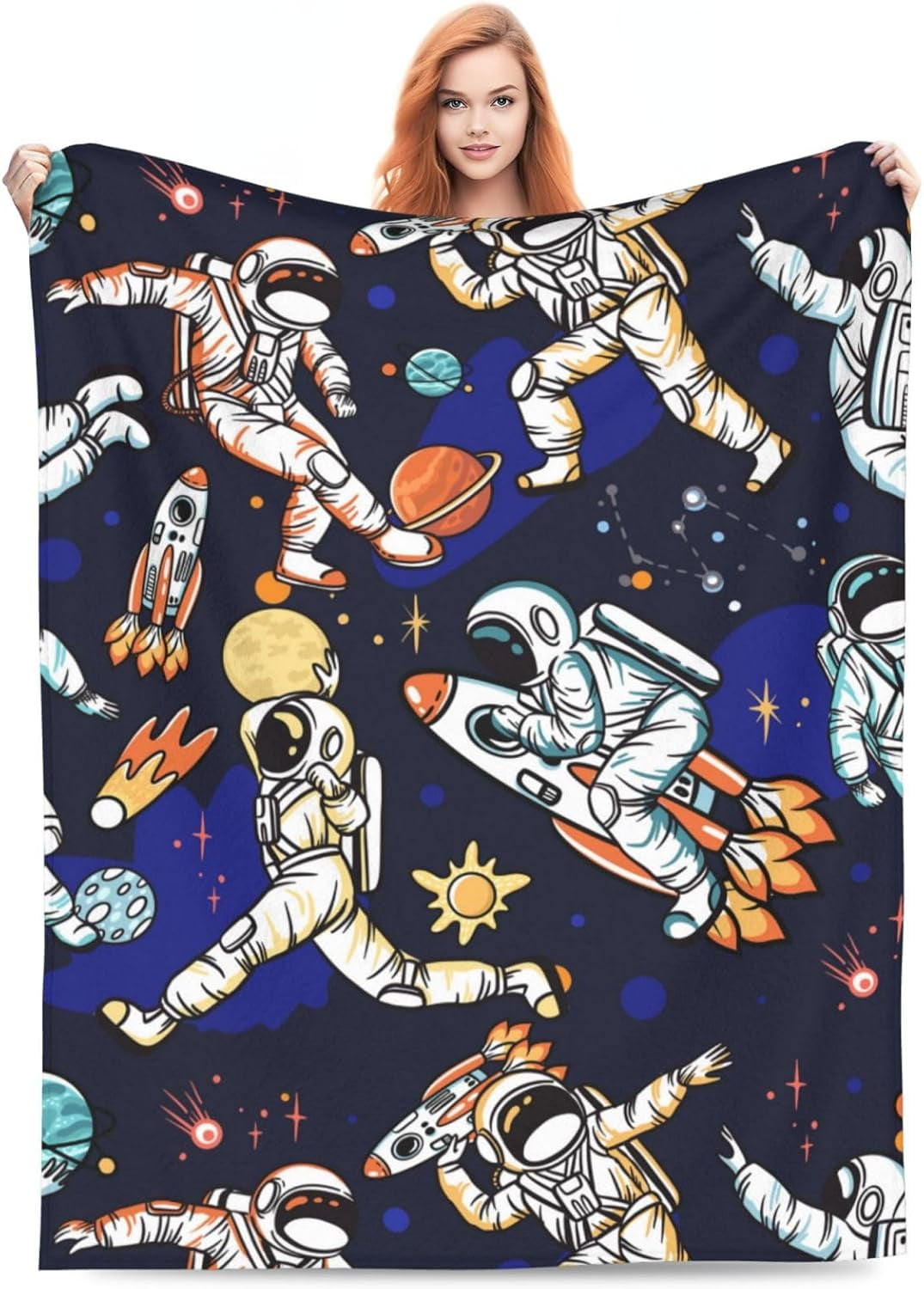 Astronauts Spaceships Planets Blanket Throw Blanket Soft Fuzzy Travel ...