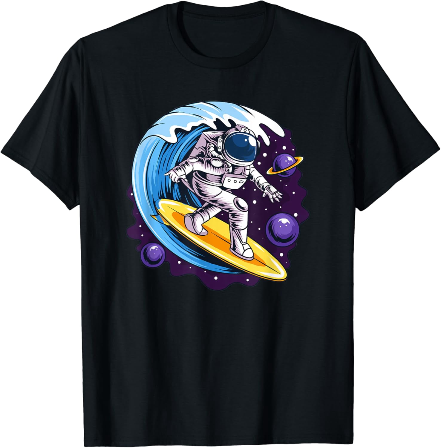 Astronauts Surf On Surfboard In Space Stars Planets Cosmic T-Shirt ...