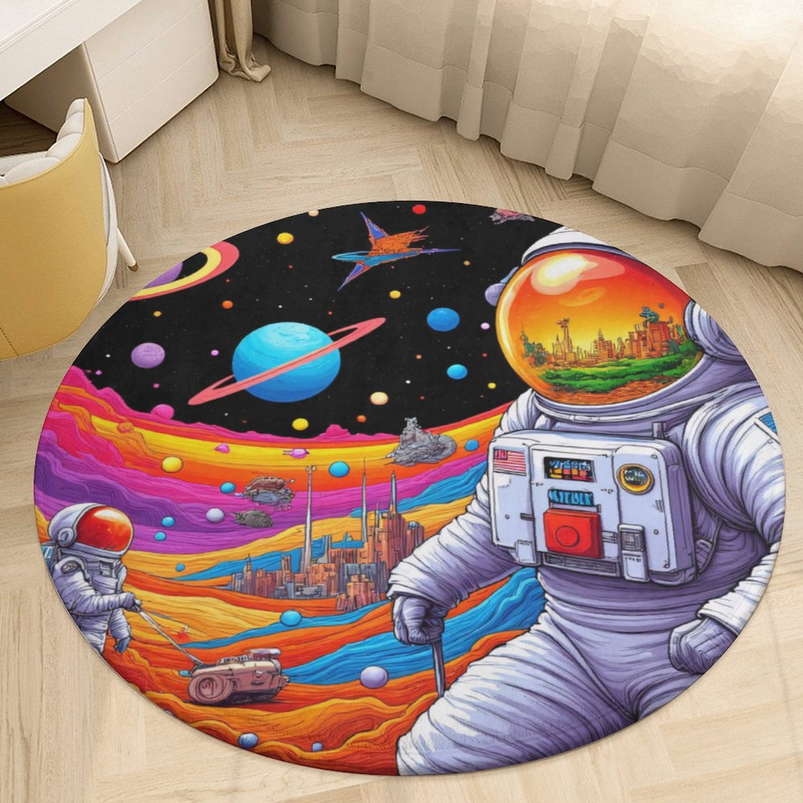 Astronauts in Cosmic Wonderland Round Area Rugs for Bedroom Living Room ...