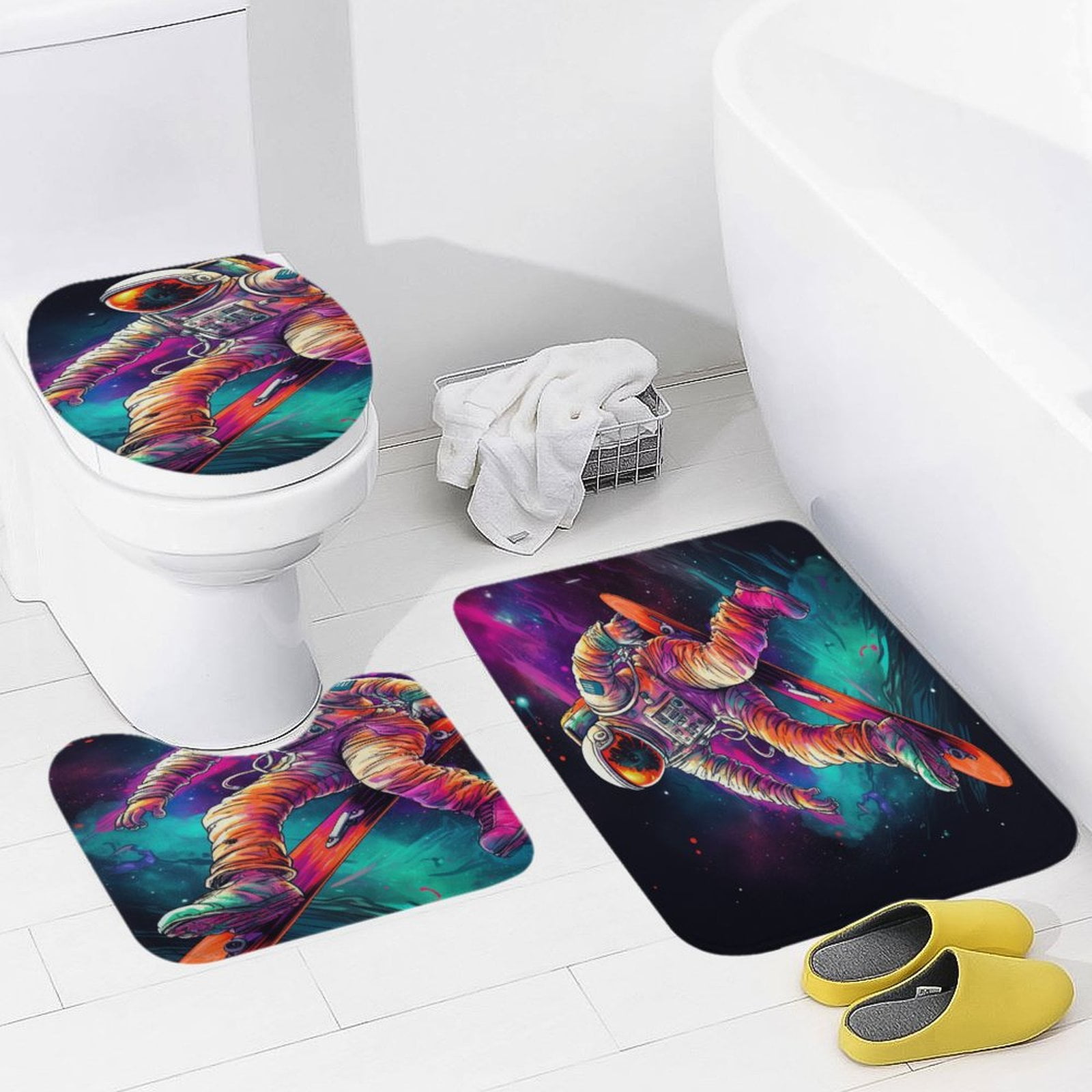 Astronauts in Space 3 Pieces Bath Mats Set, Non-Slip Washable Cover ...