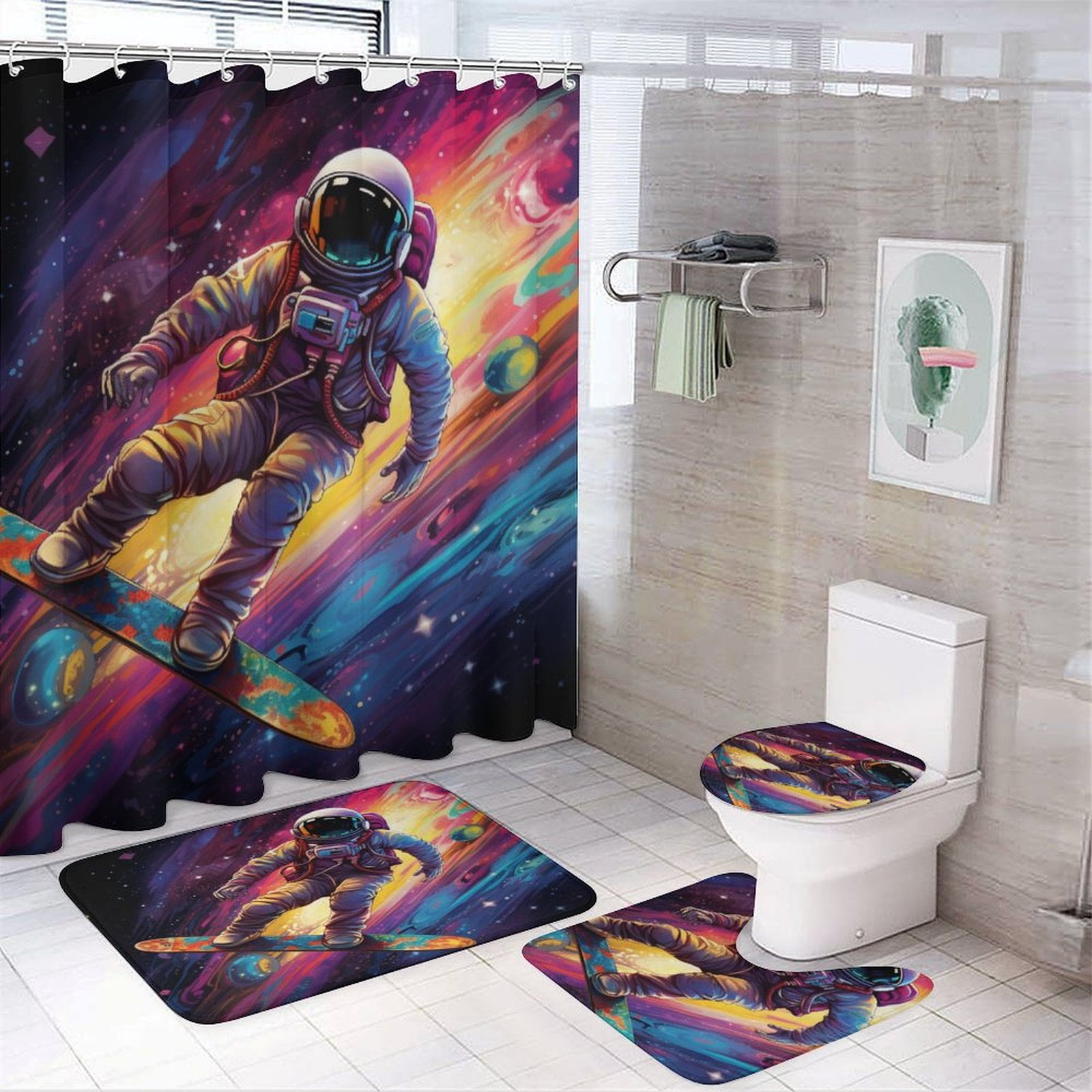 Astronauts in Space 4Pcs Shower Curtain Set Shower Curtain Set with ...