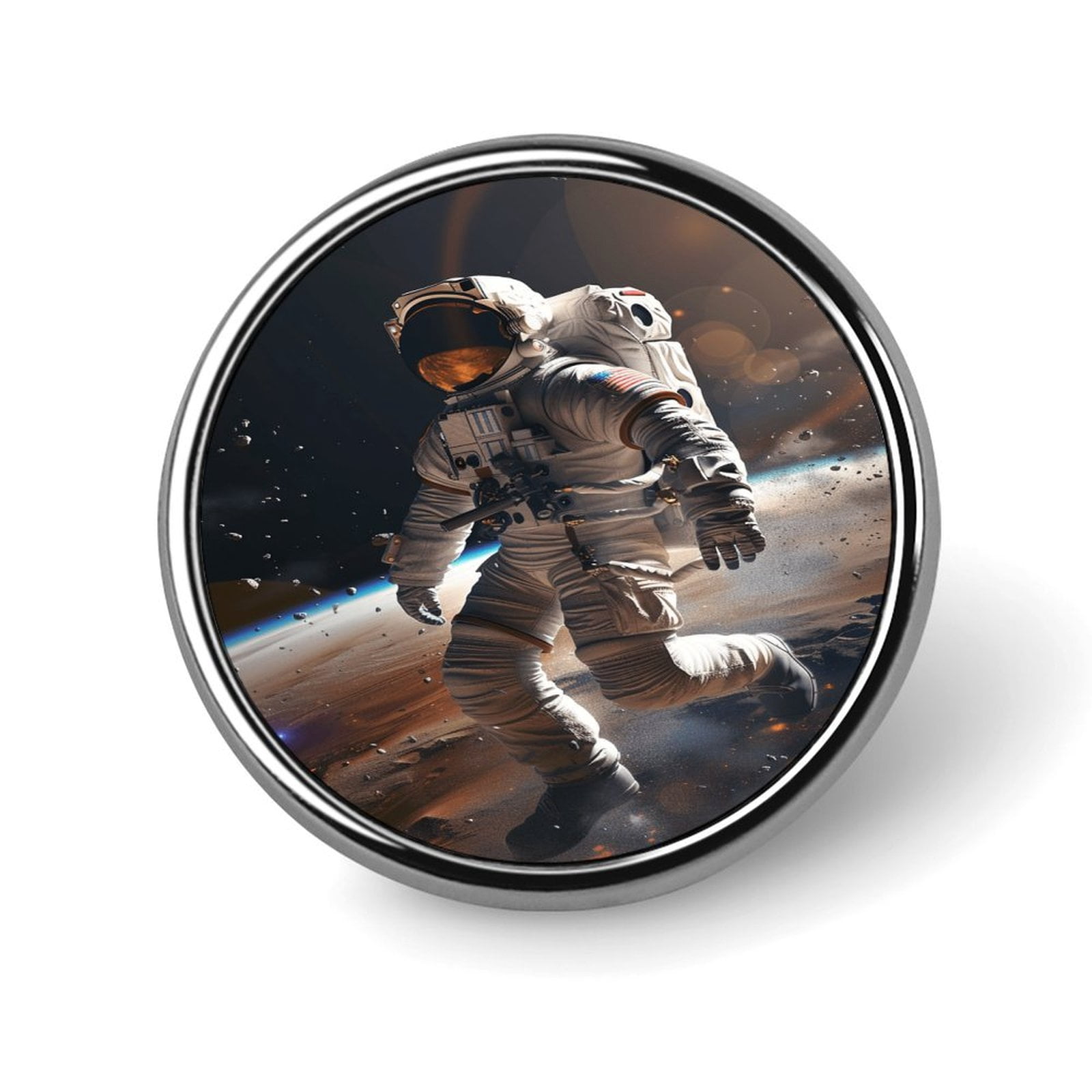Astronauts in Space Lapel Pin Round Art Badge Accessories Backpacks ...