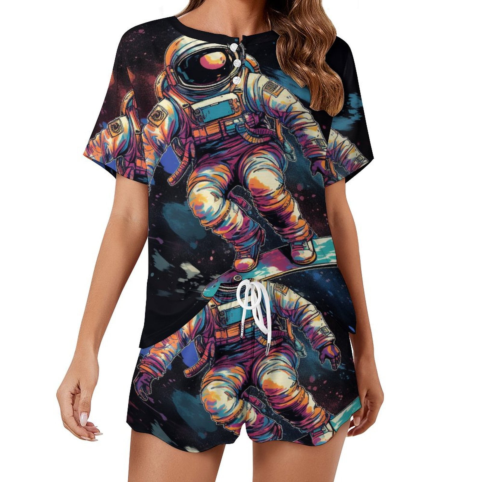 Astronauts in Space Pajamas Set Womens Loungewear Sleepwear 2 Piece PJ ...