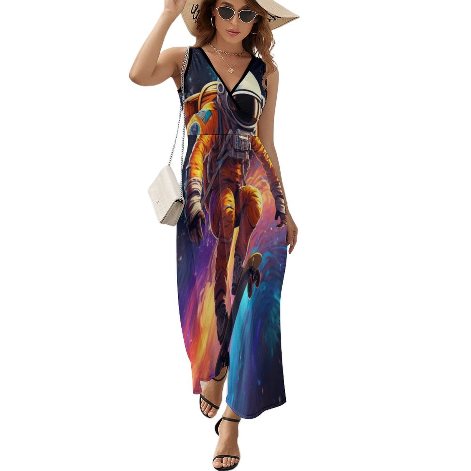 Astronauts in Space Pattern Design Sleeveless Dress Summer Clothes for ...