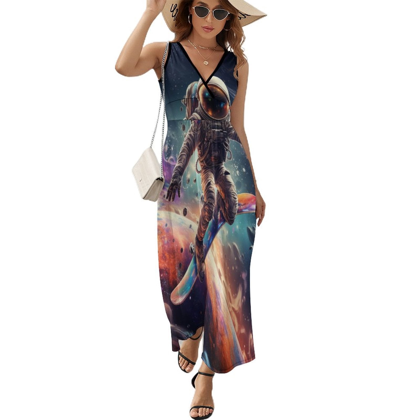 Astronauts in Space Pattern Design Sleeveless Dress Summer Clothes for ...