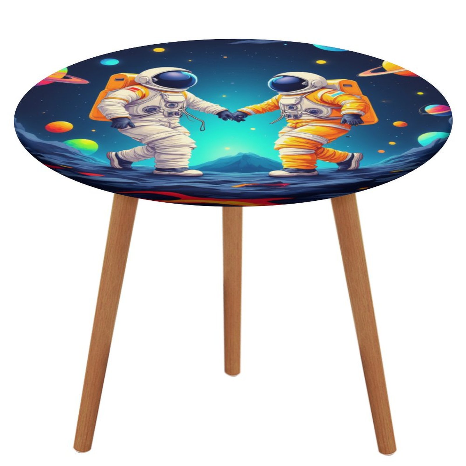 Astronauts in Space Pattern Round Tablecloth Waterproof Elastic Table ...