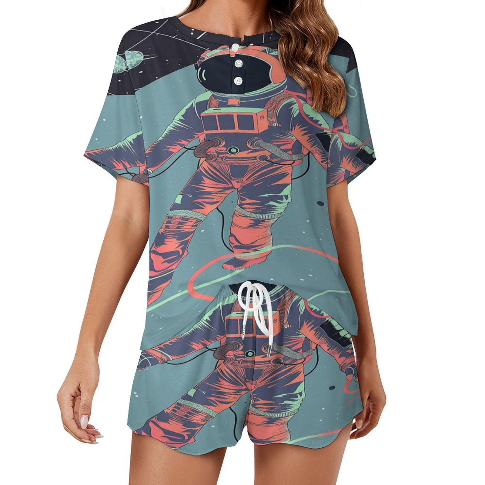 Astronauts in Space Print Women'S Pajamas Set Summer Sleepwear Sets 2 ...