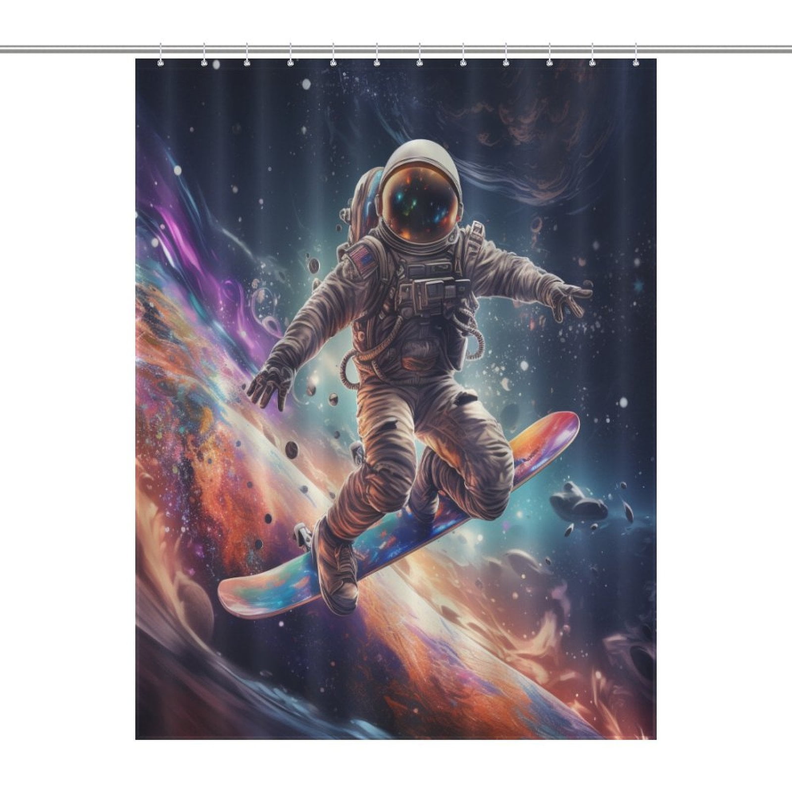Astronauts in Space Shower Curtain Fabric Bathroom Decor with Hooks ...