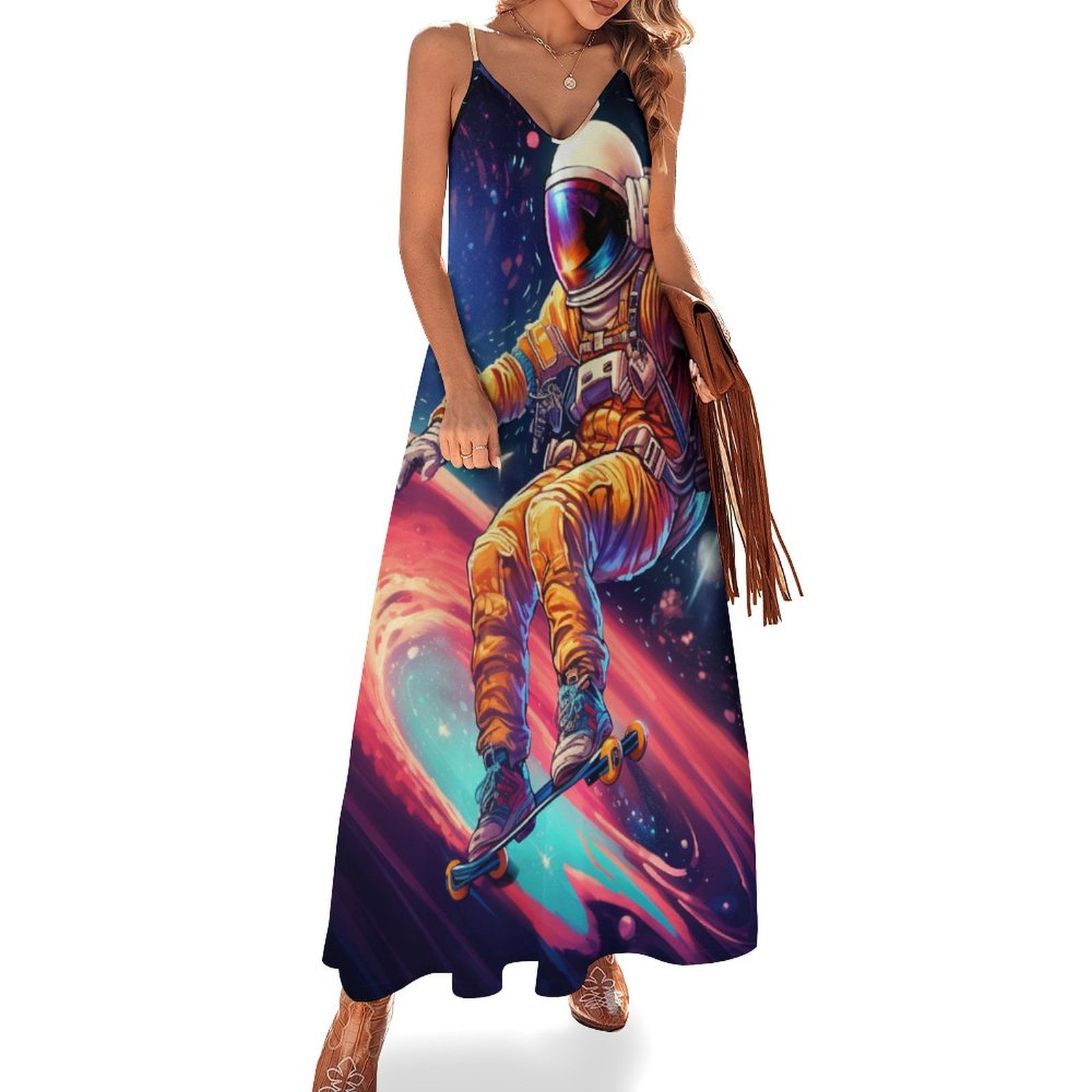 Astronauts in Space Sleeveless Dress Woman Fashion Long Dresses Women's ...