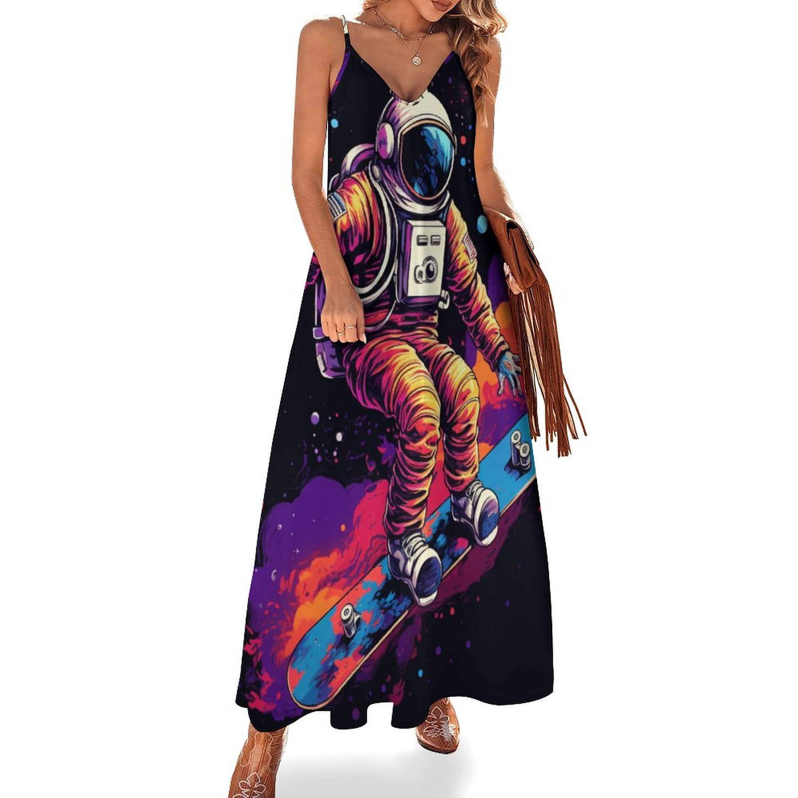 Astronauts in Space Sleeveless Dress Woman Fashion Long Dresses Women's ...