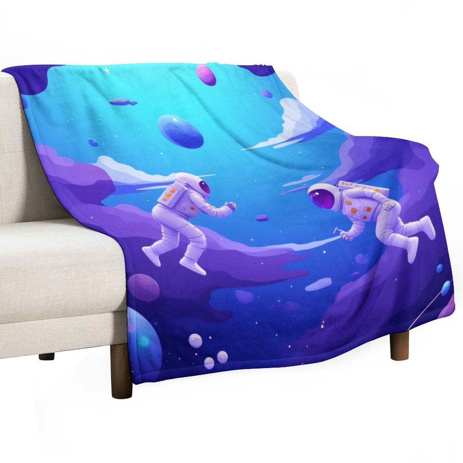 Astronauts in Space Throw Blanket Warm Microfiber Flannel Bedroom Decor ...