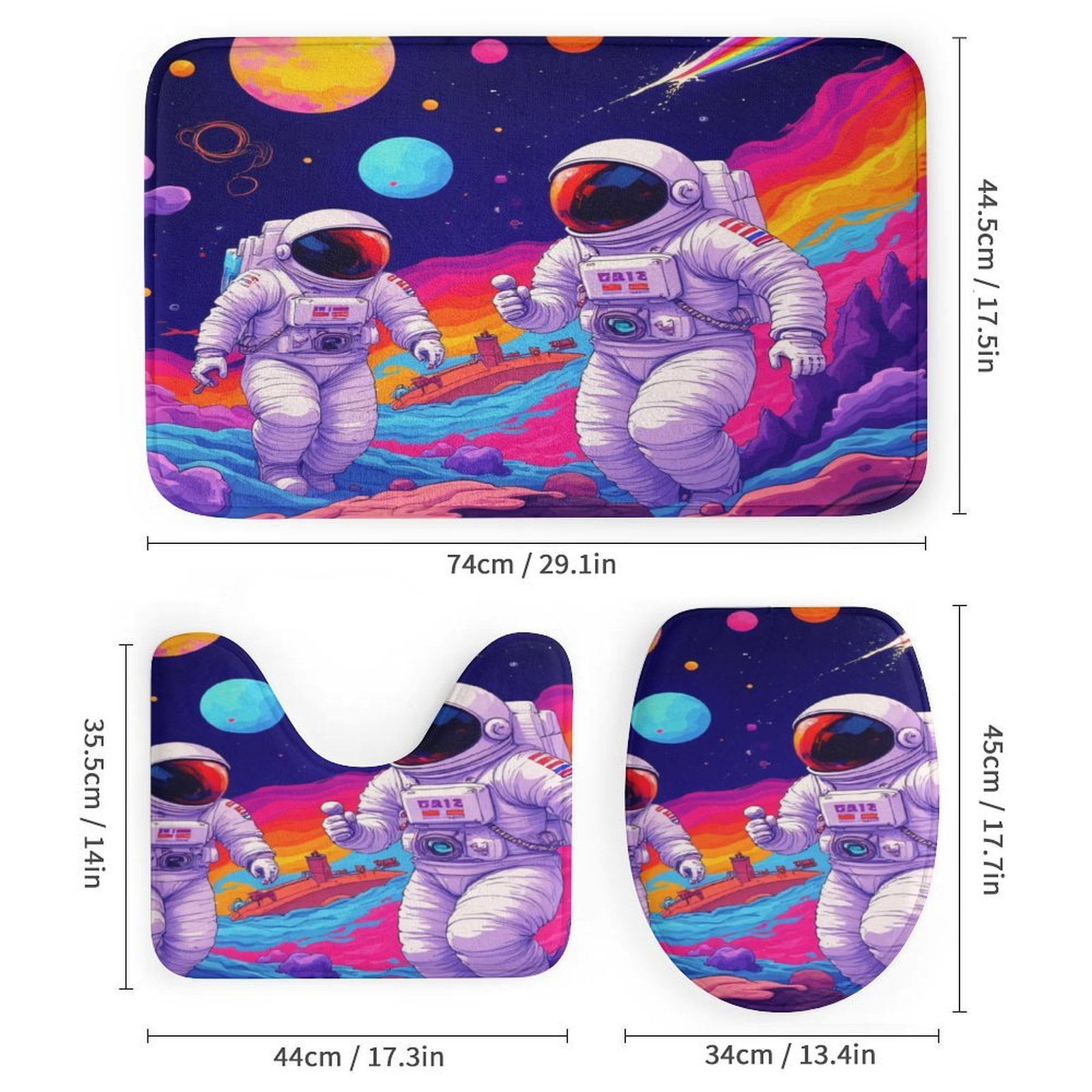 Astronauts in Vivid Space Scene Bathroom Rugs Sets 3 Piece Toilet Lid ...