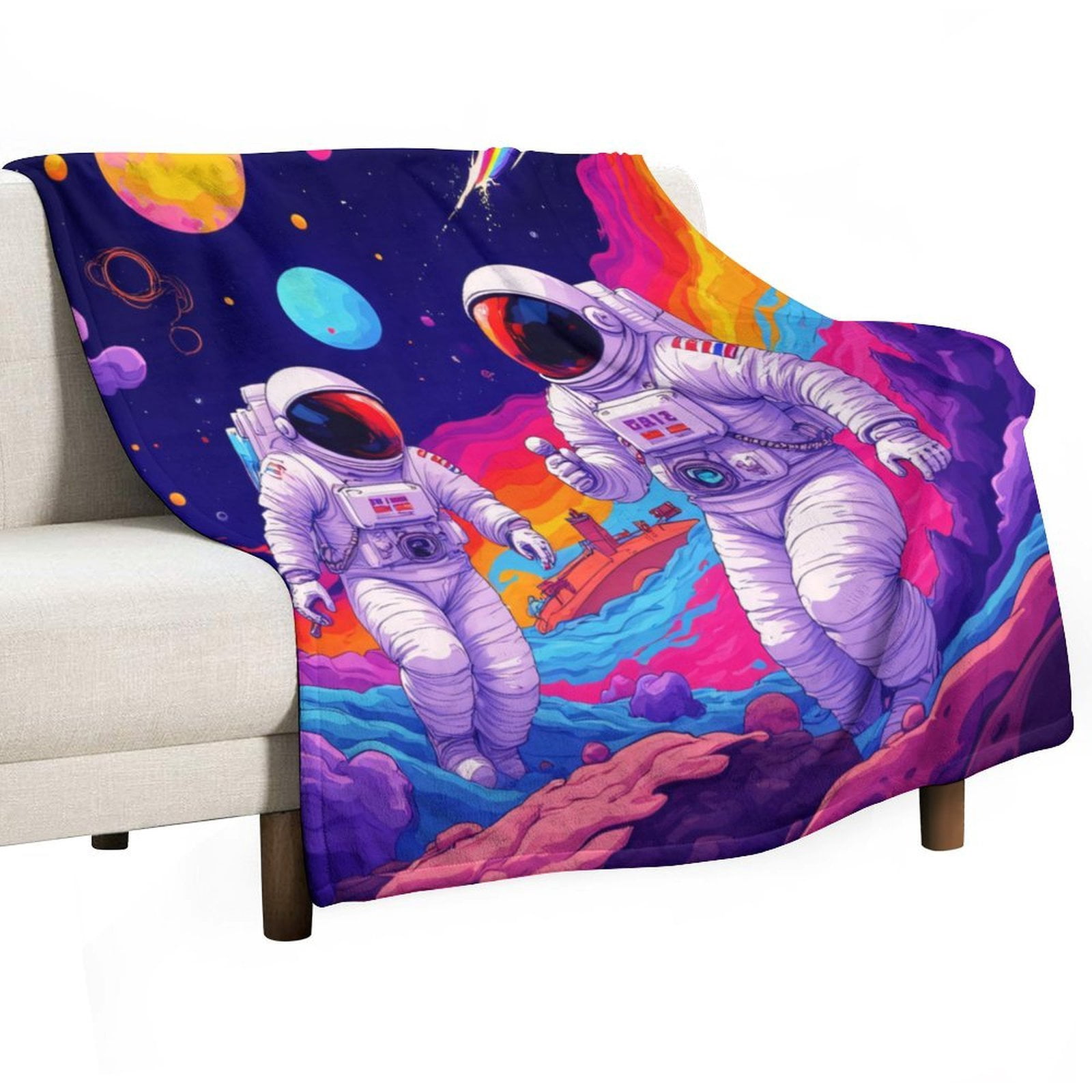 Astronauts in Vivid Space Scene Throws Blankets for Sofa Bed Winter ...