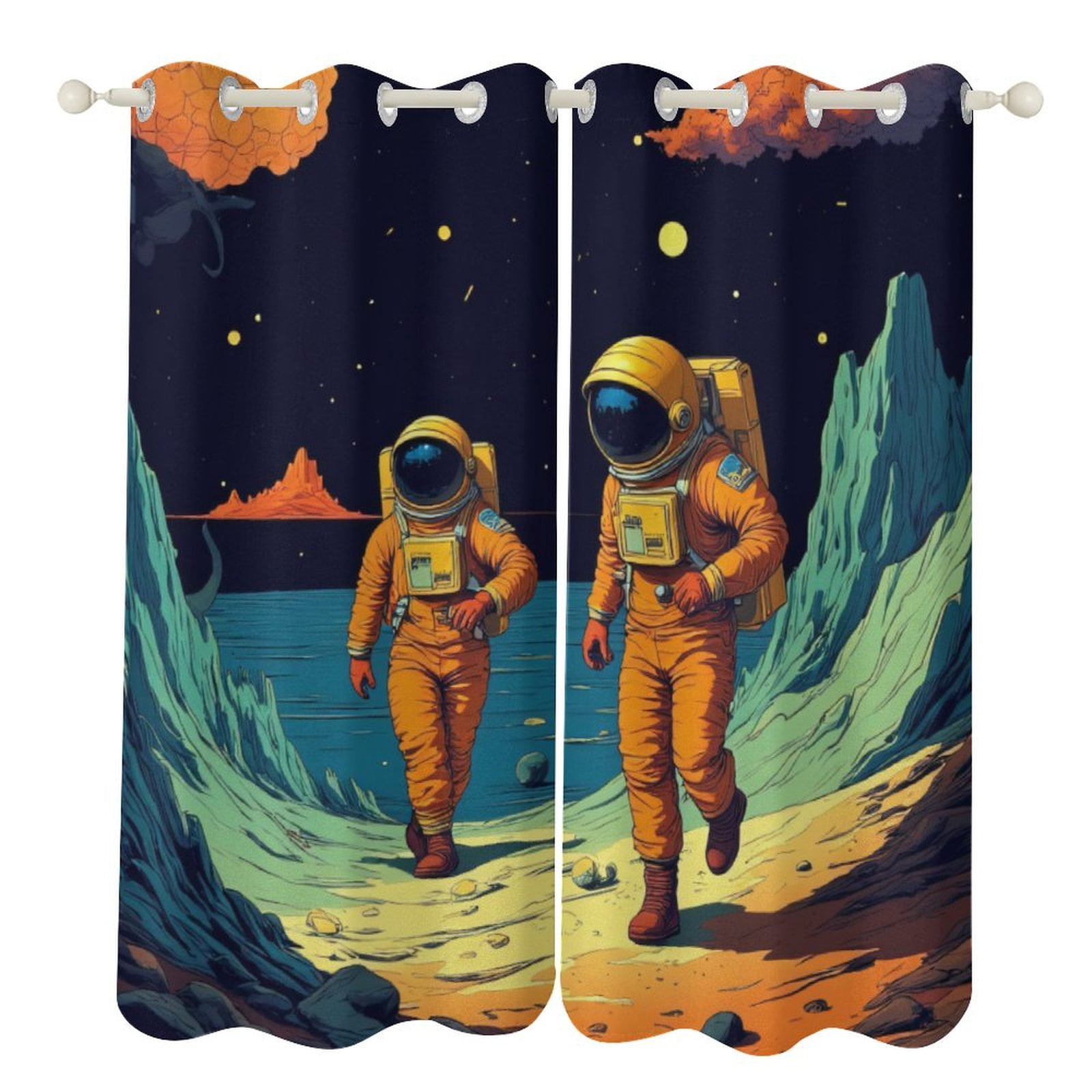 Astronauts on Alien Planet Blackout Window Curtains for Bedroom Living ...