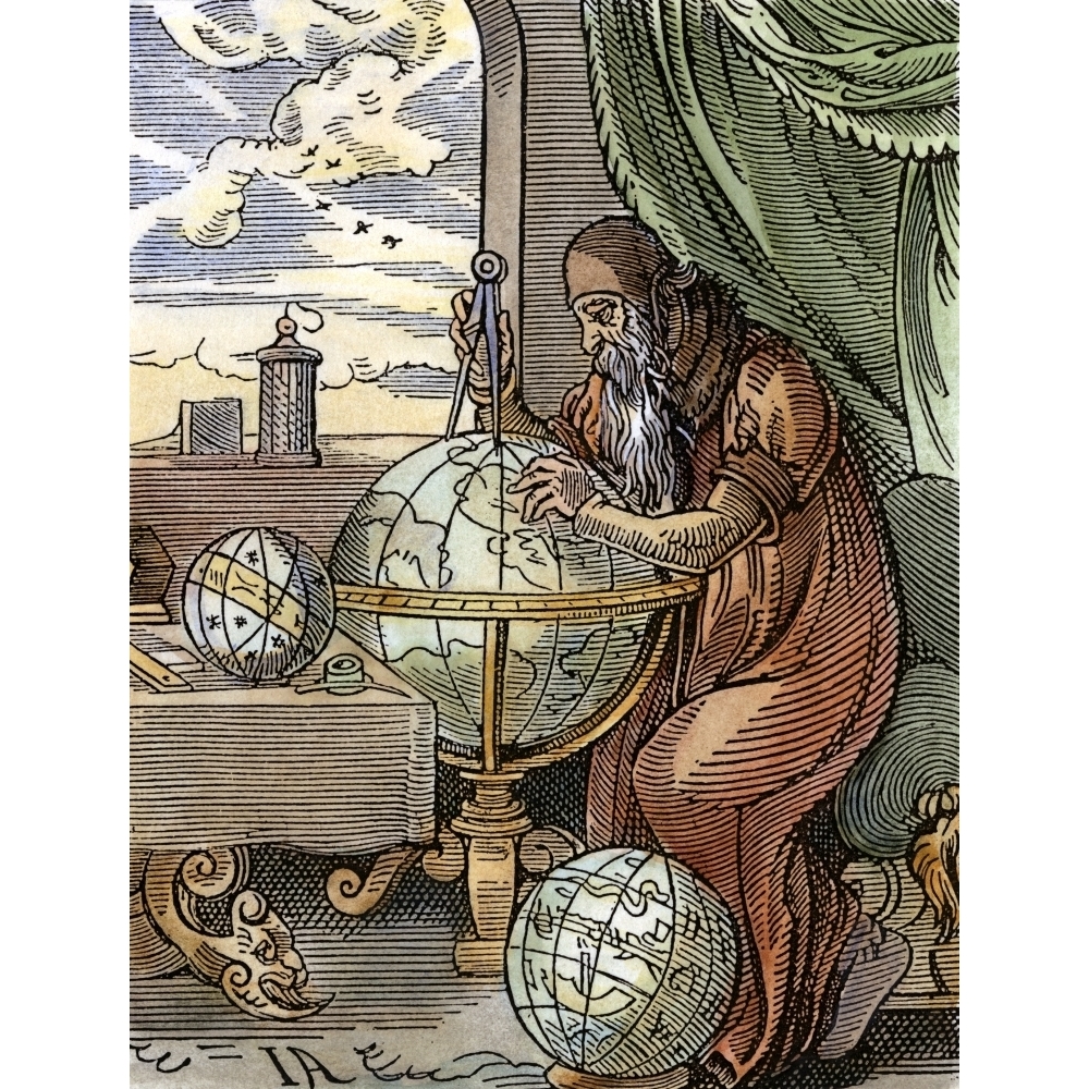 Astronomer 16Th Century. Nan Astronomer And Cosmographer. Line Engraving After A 16Th Century ...