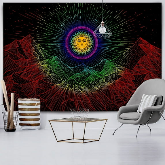 Astronomical tapestry hippie psychedelic sun and moon black white mala ...