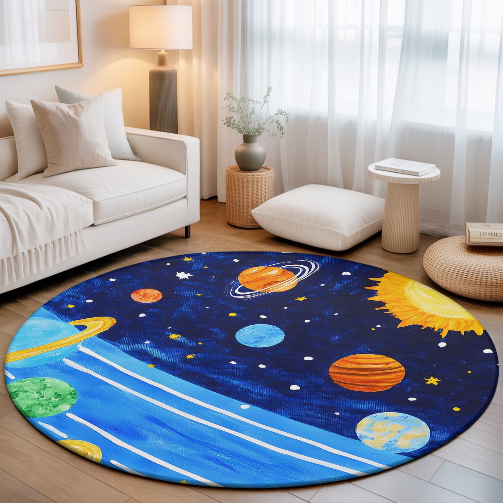 Astronomy 6' Round Rug for Living Room Under Coffee Table, Planets ...