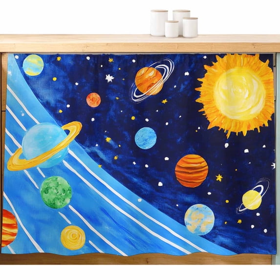 Astronomy Cabinet Curtains 28" W x 35" L, Planets Saturn Sun Stars ...