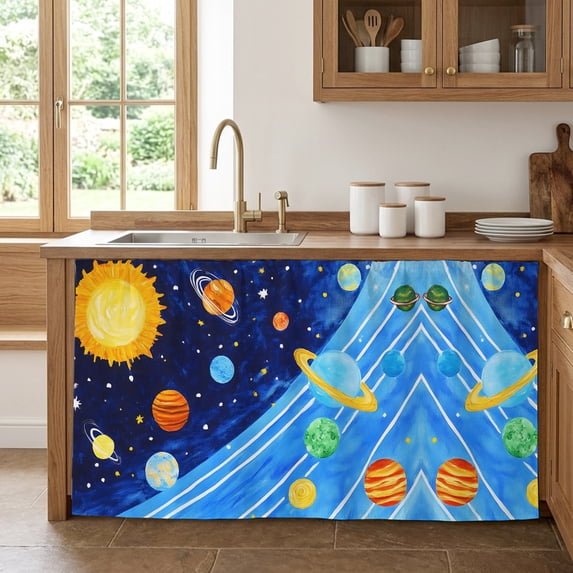 Astronomy Cabinet Curtains 32" W x 55" L Planets Saturn Sun Stars ...