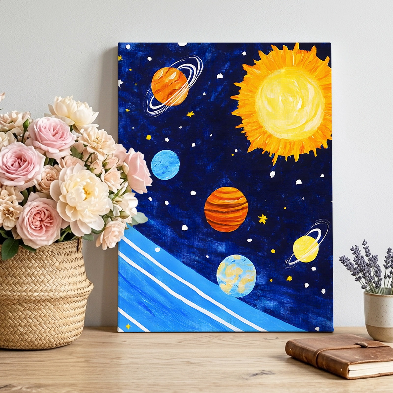 Astronomy Canvas Wall Art for Living Room, Planets Saturn Sun Stars ...