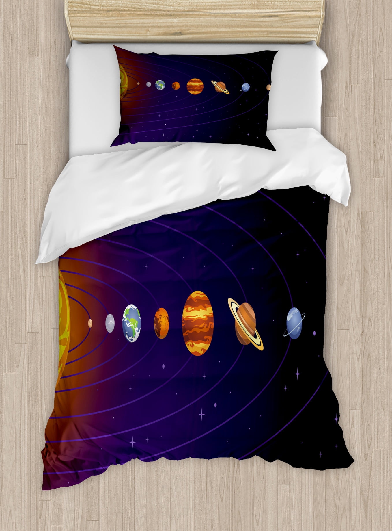 Astronomy Duvet Cover Set, Cartoon Illustration of Solar System Planets ...