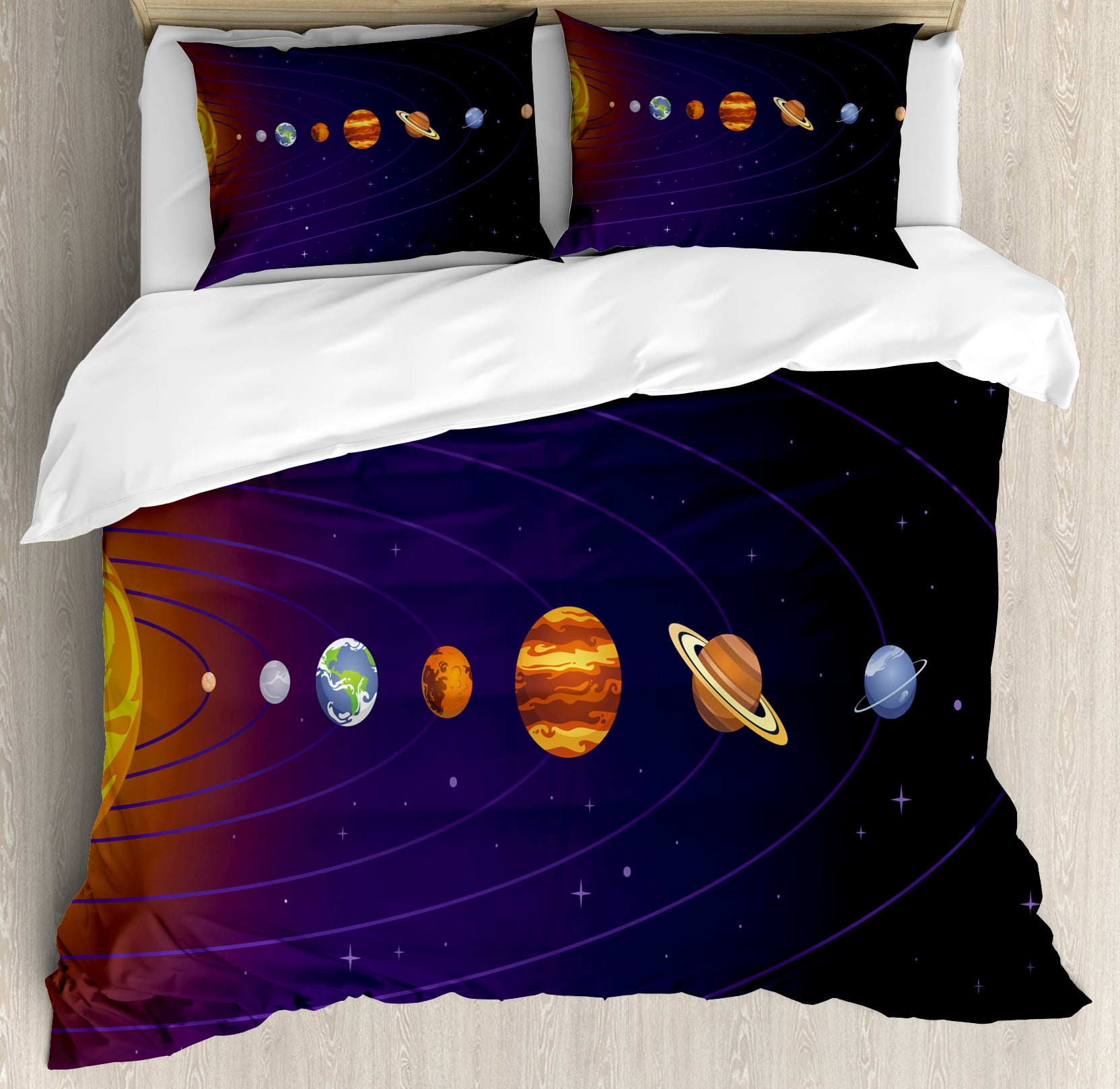 Astronomy Duvet Cover Set, Cartoon Illustration of Solar System Planets ...