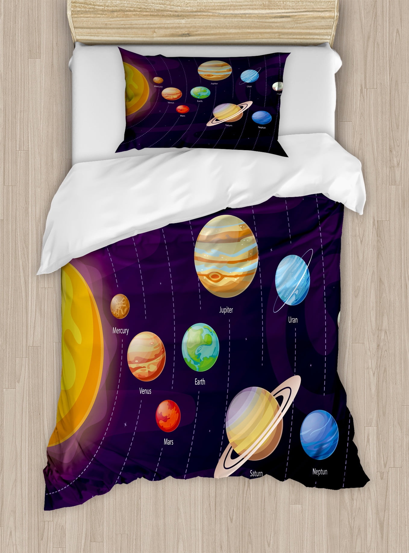 Astronomy Duvet Cover Set, Cartoon Solar System Graphic with Planets in ...