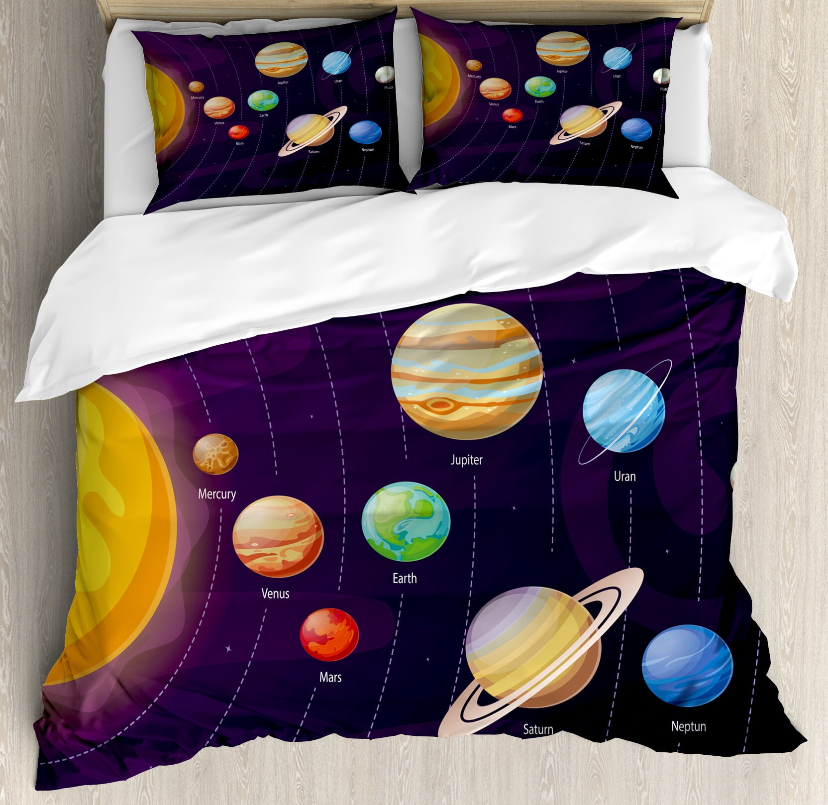 Astronomy Duvet Cover Set, Cartoon Solar System Graphic with Planets in ...