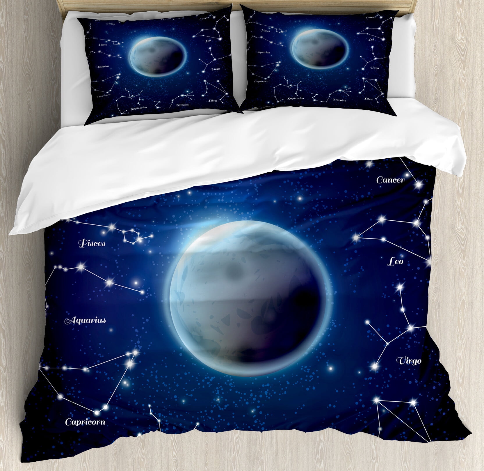 Astronomy Duvet Cover Set, Zodiac Signs and Constellations Around Moon ...