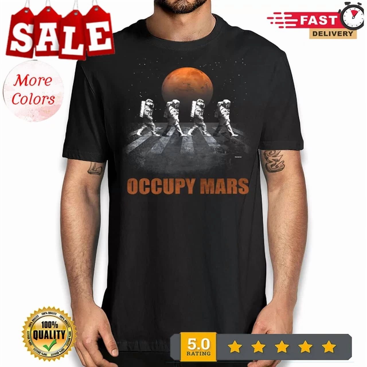 Astronomy Occupy Mars Graphic Tee Shirt Astronauts Walking In Space T ...
