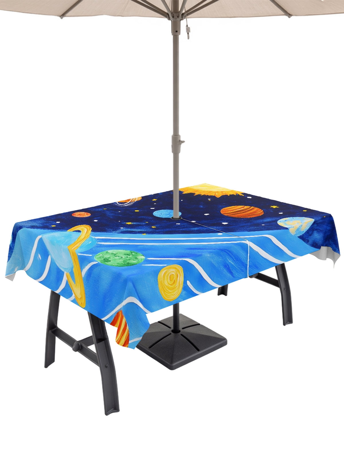 Astronomy Rectangle Outdoor Tablecloth with Umbrella Hole Planets ...