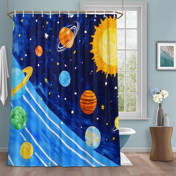 Astronomy Shower Curtain Set with Hooks, Planets Saturn Sun Stars ...