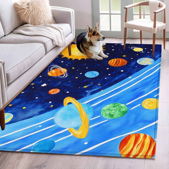 Astronomy Washable Area Rug 4x6 Planets Saturn Sun Stars Galaxy Cosmic ...