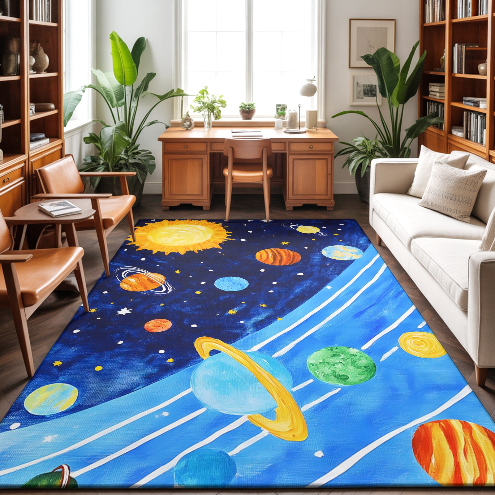 Astronomy Washable Area Rug 6 x 9 ft Planets Saturn Sun Stars Galaxy ...