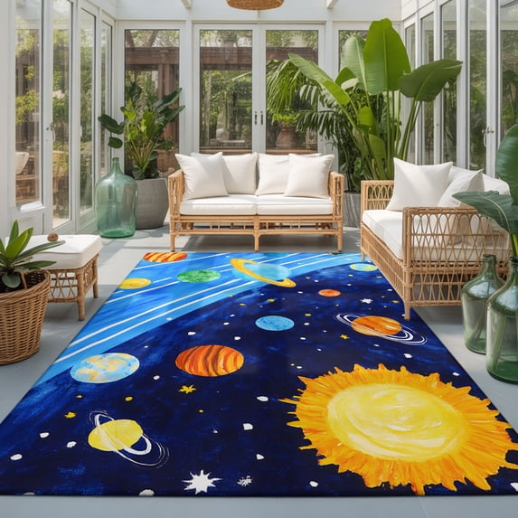 Astronomy Washable Area Rugs 2.7'x5', Planets Saturn Sun Stars Galaxy ...