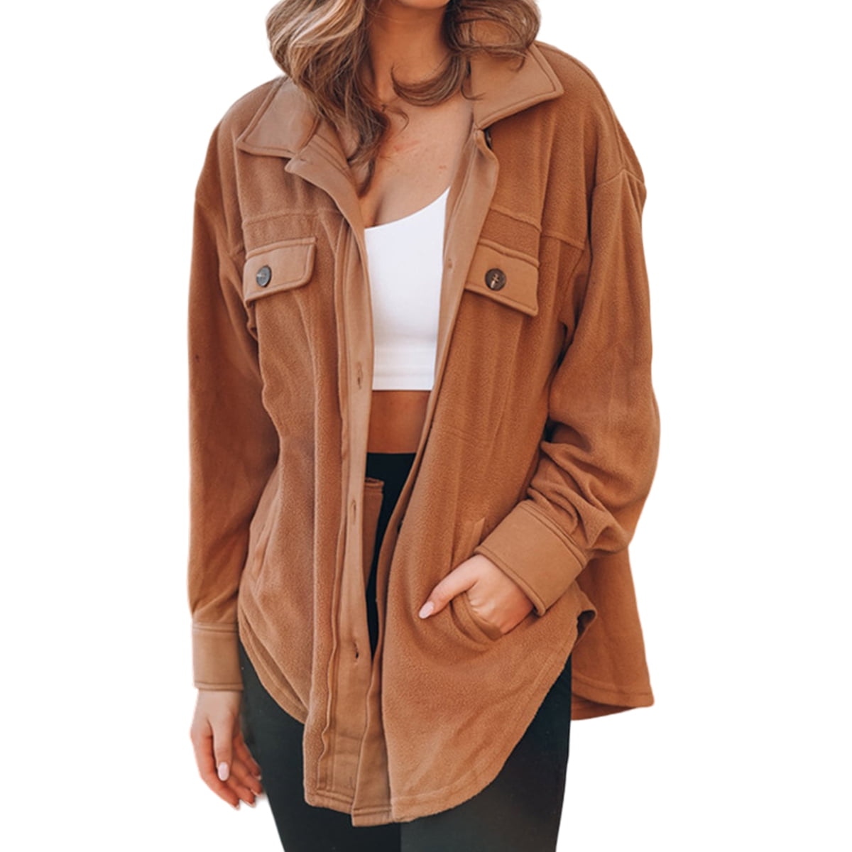Astylish Women Casual Coat Long Sleeve Shacket Shirts Jacket With ...