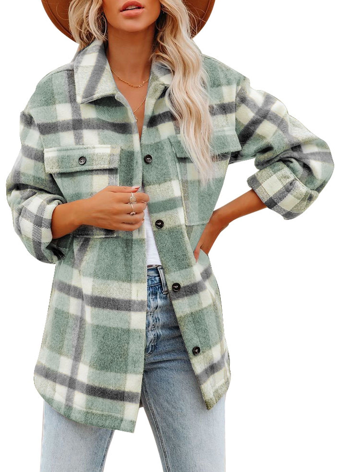 Astylish Womens Plaid Shirts Button Down Shacket Jackets Long Sleeve ...