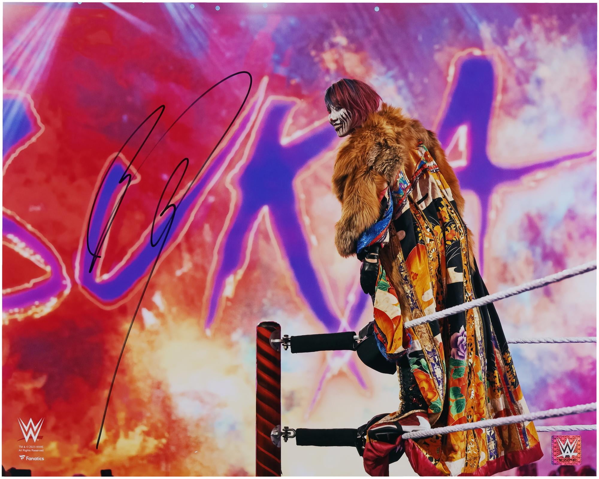 Asuka WWE Autographed 16" x 20" In Ring Standing on Ropes Photograph ...