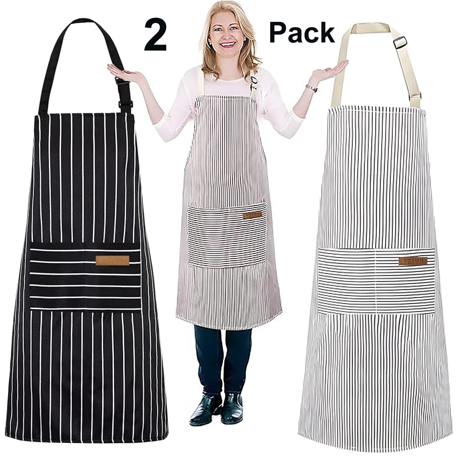Asunby 2 Pack Apron for Cooking, Kitchen Aprons, Adjustable Bib Soft ...