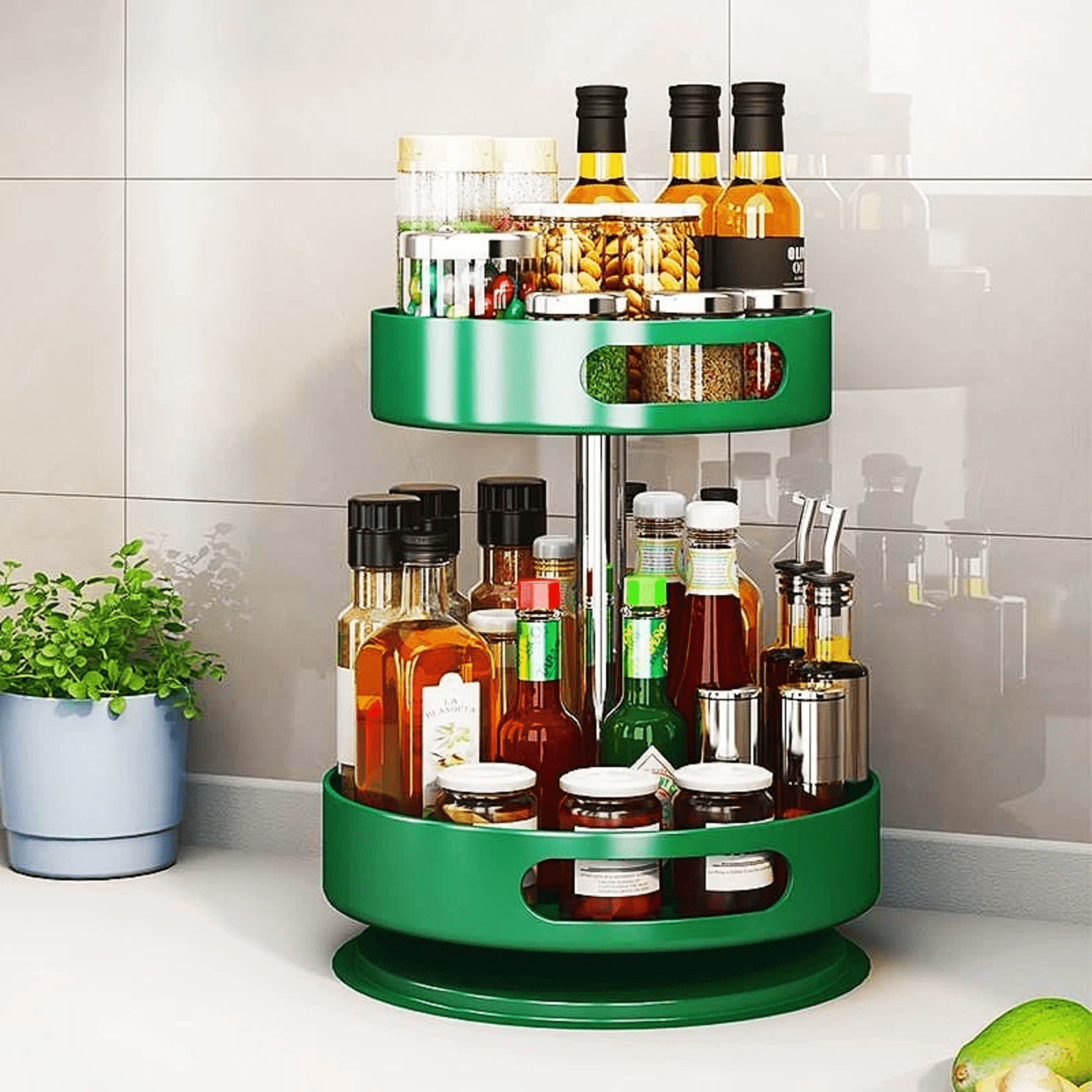 Asunby 360-degree rotatable two-layer kitchen spice rack, a multi ...