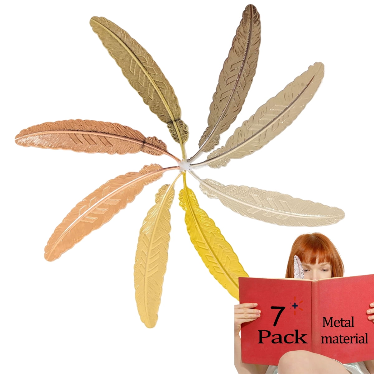 Asunby 7pcs Different Color Vintage Feather Metal Bookmarks Book Marker ...
