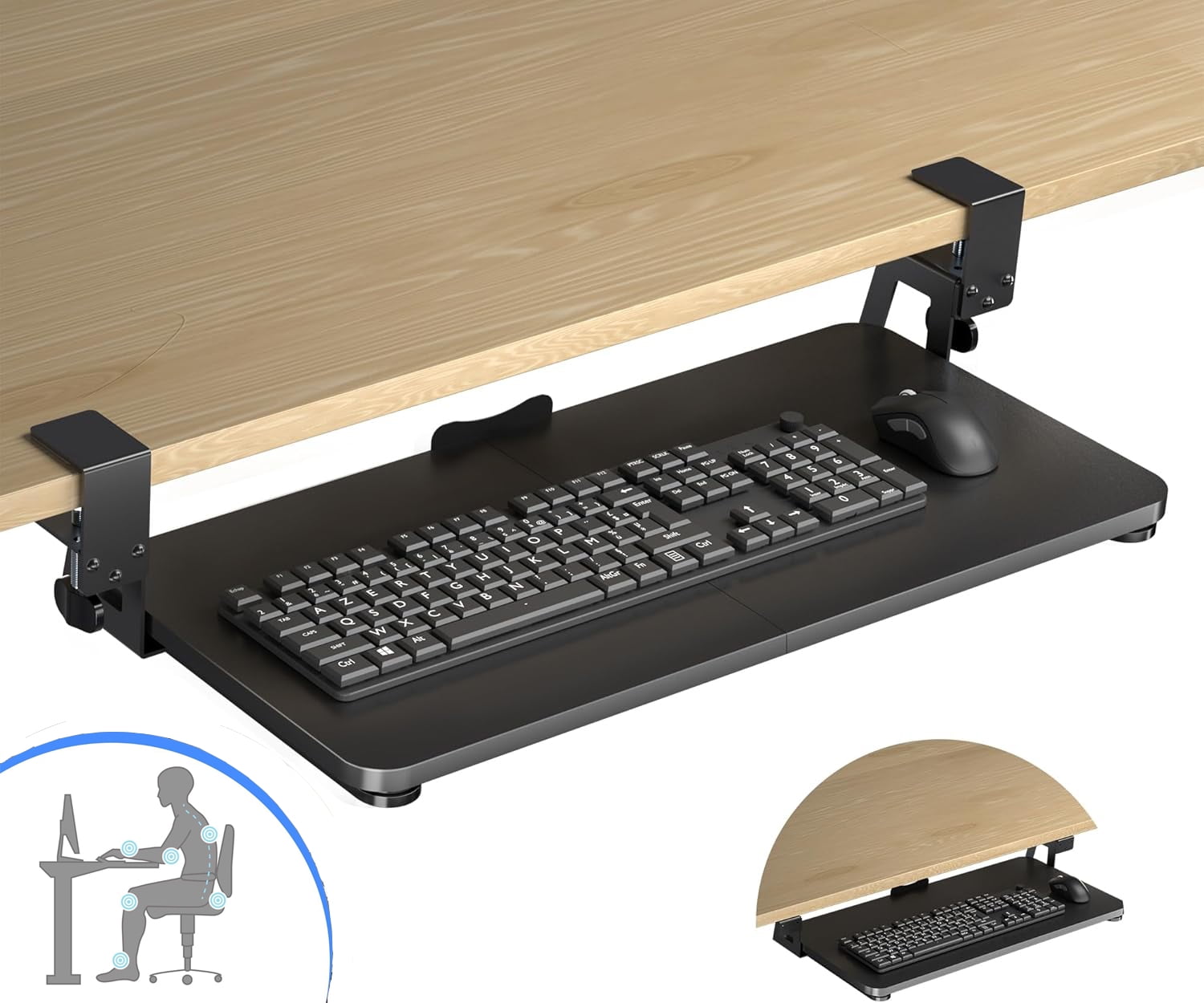 Asunby Adjustable Keyboard Tray Under Desk, Pull Out Keyboard Tray with ...