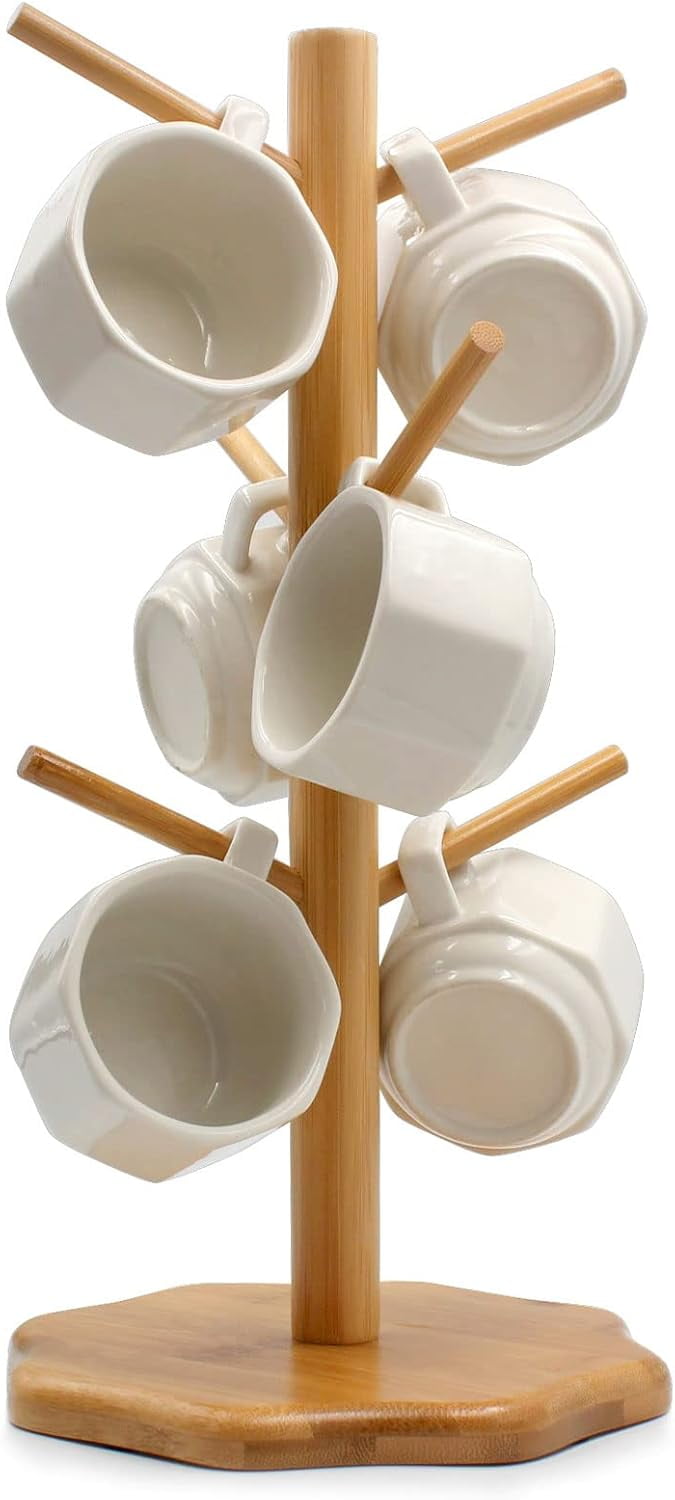 Asunby Bamboo Mug Holder Tree, Bamboo Mug Tree with Thicker Octagonal ...
