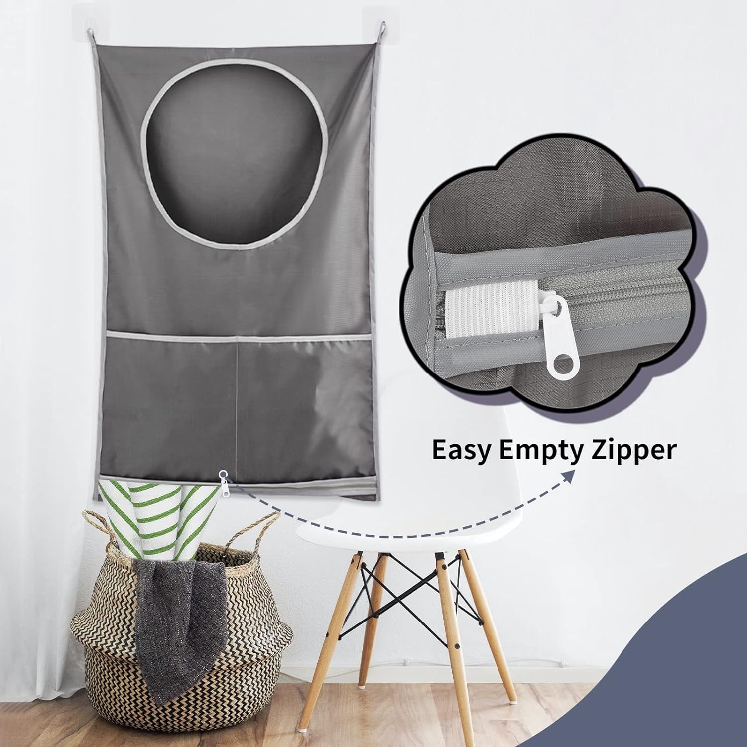 Asunby Hanging Laundry Hamper with Adjustable Stainless Steel Hooks and ...