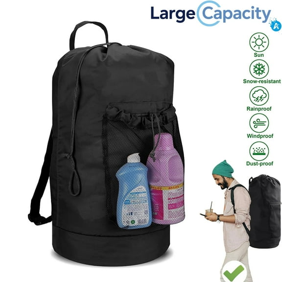 JUNXIAO-Laundry Bag Backpack with 3 Sizes Mesh Wash Bags and Shoulder ...