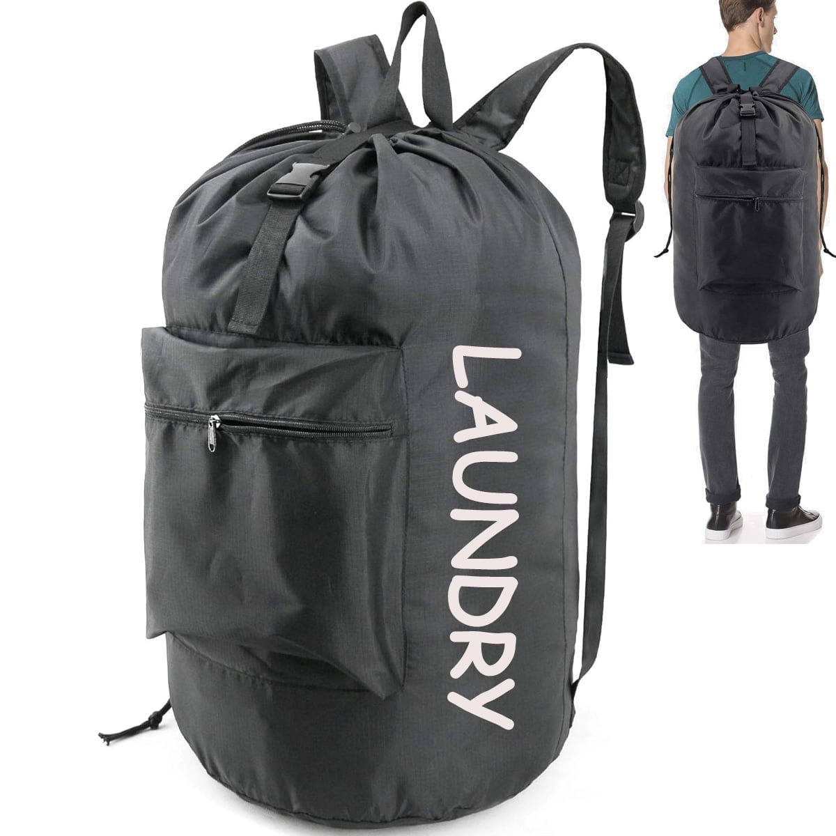 Asunby Laundry Bag with Shoulder Straps and Mesh Pocket Laundry ...